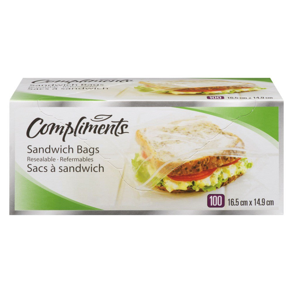 Compliments Sandwich Bags Recloseable ea/100's